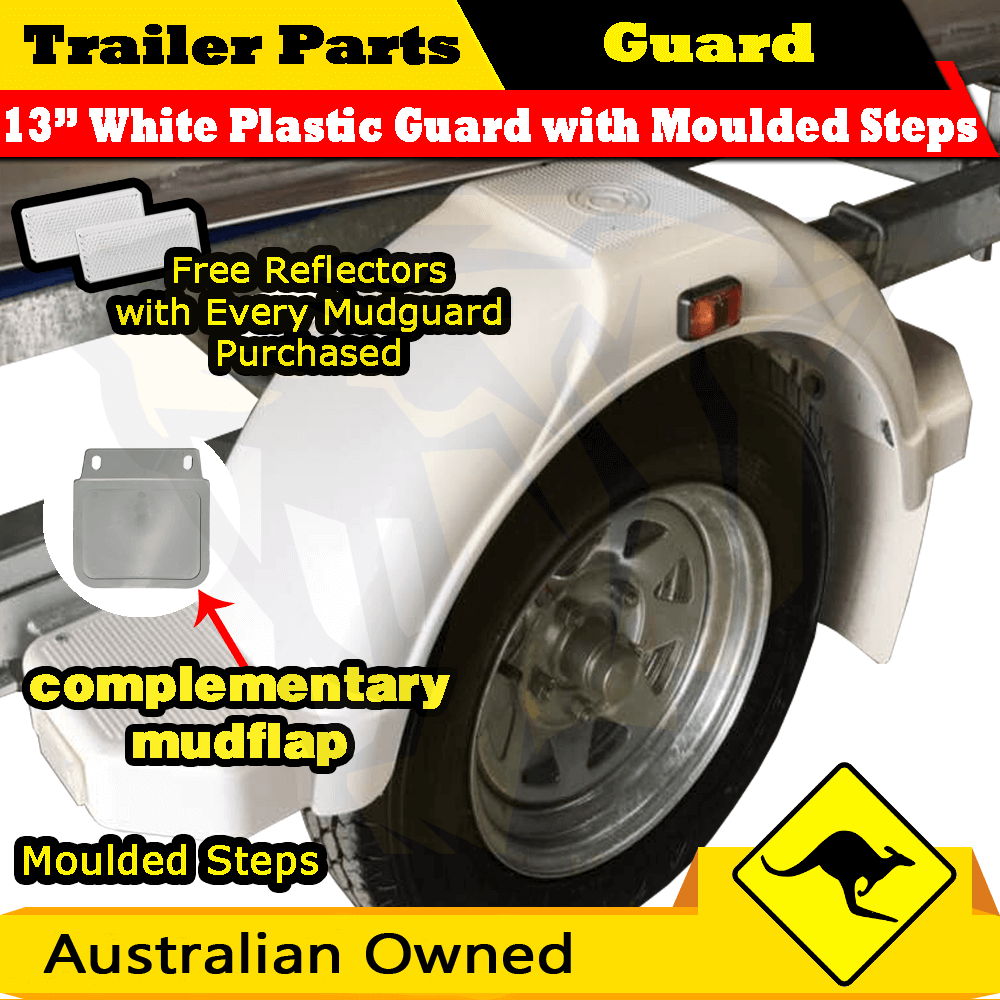 superior 13in white plastic trailer mudguard with moulded steps ...